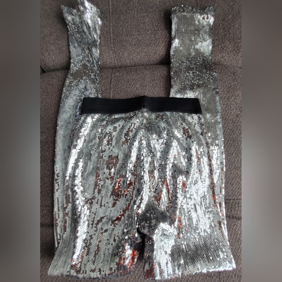 Source Unknown | Pants & Jumpsuits | Silver Sequined Sheer Skinny Pants ...